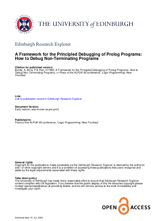 (PDF) A Framework for the Principled Debugging of Prolog Programs: How to Debug Non-Terminating ...