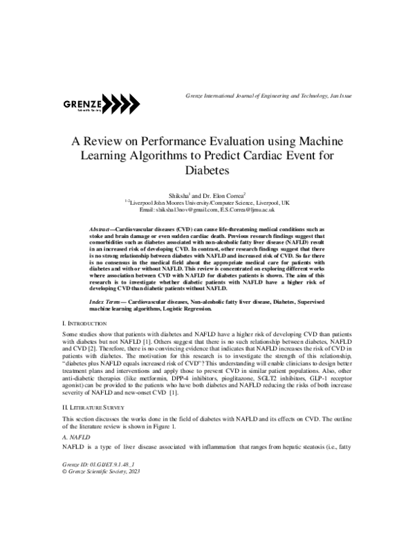 (PDF) A Review on Performance Evaluation using Machine Learning Algorithms to Predict Cardiac ...