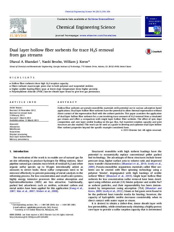 (PDF) Dual layer hollow fiber sorbents for trace H2S removal from gas ...