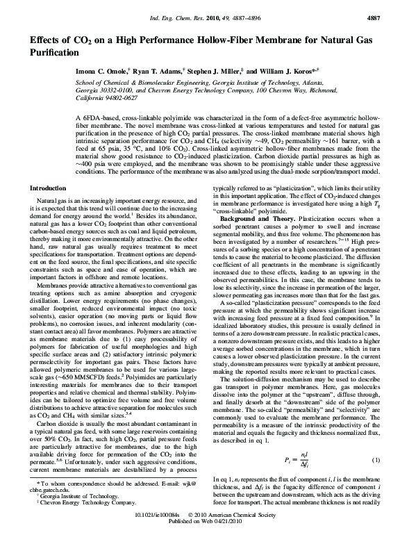 (PDF) Effects of CO2 on a High Performance Hollow-Fiber Membrane for ...