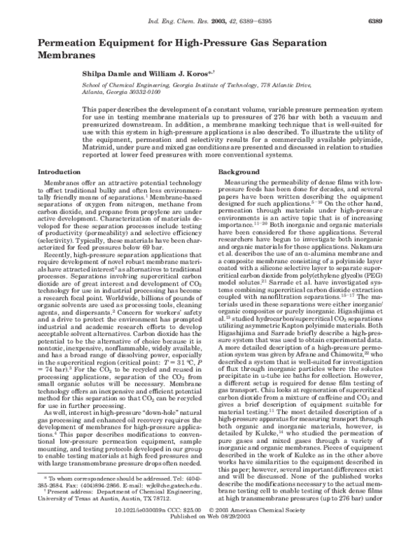 (PDF) Permeation Equipment for High-Pressure Gas Separation Membranes