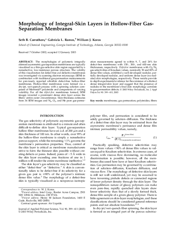 (PDF) Morphology of integral‐skin layers in hollow‐fiber gas‐separation ...