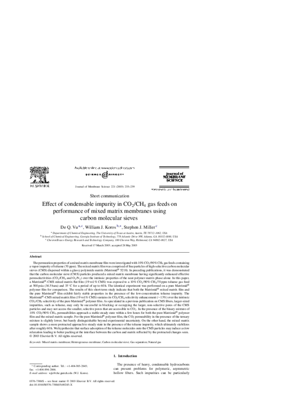 (PDF) Effect of condensable impurity in CO2/CH4 gas feeds on ...