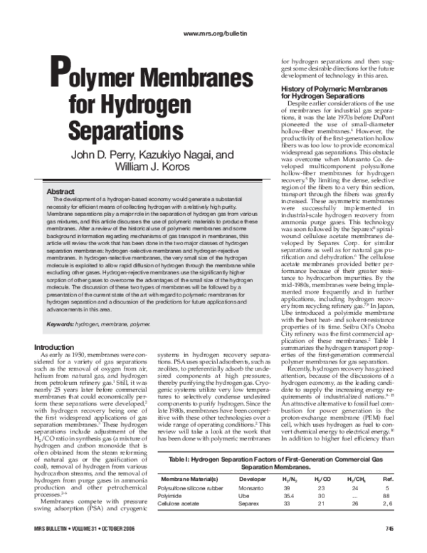 (PDF) Polymer Membranes for Hydrogen Separations