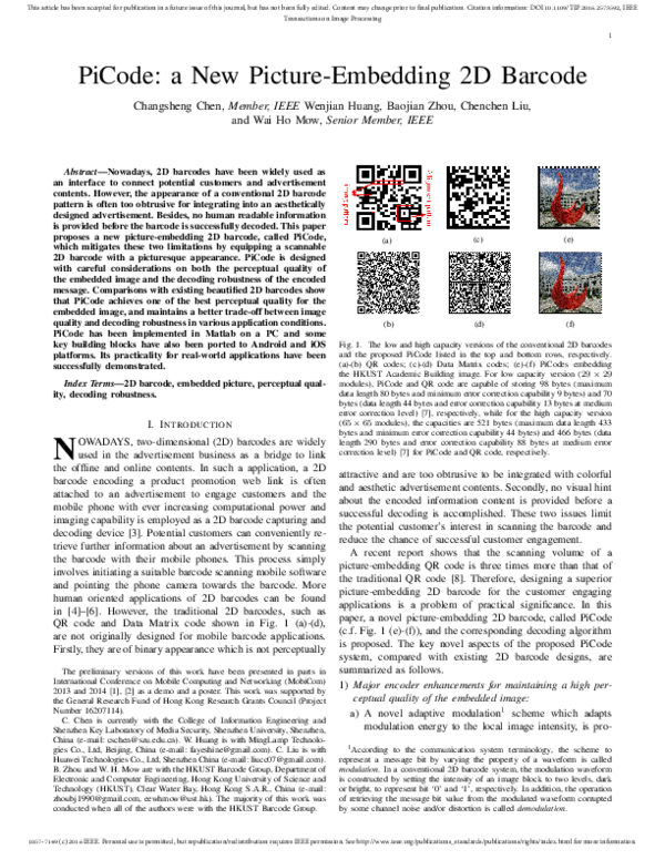 (PDF) PiCode: A New Picture-Embedding 2D Barcode