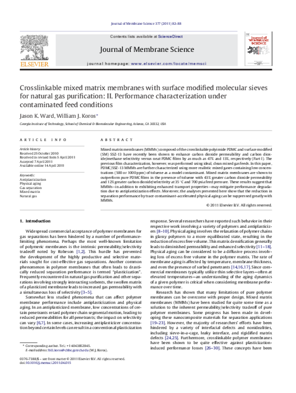 (PDF) Crosslinkable mixed matrix membranes with surface modified ...