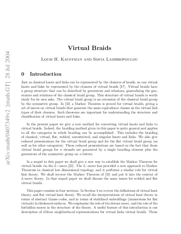 (PDF) Virtual Braids