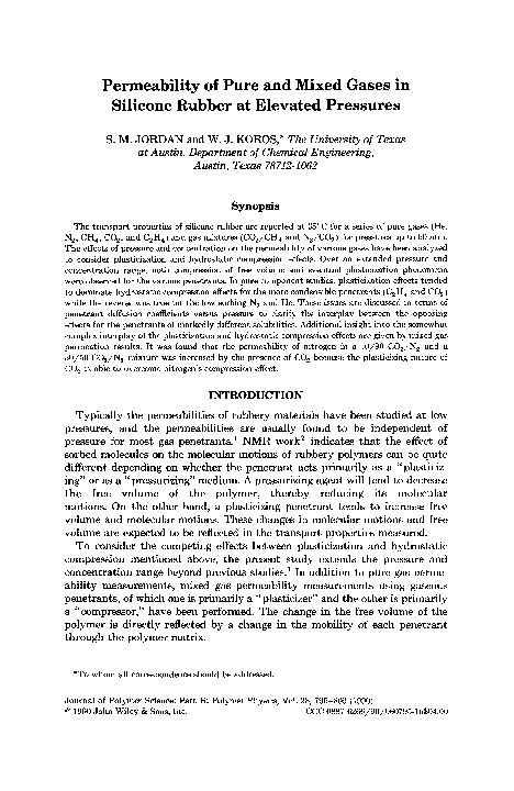 (PDF) Permeability of pure and mixed gases in silicone rubber at ...