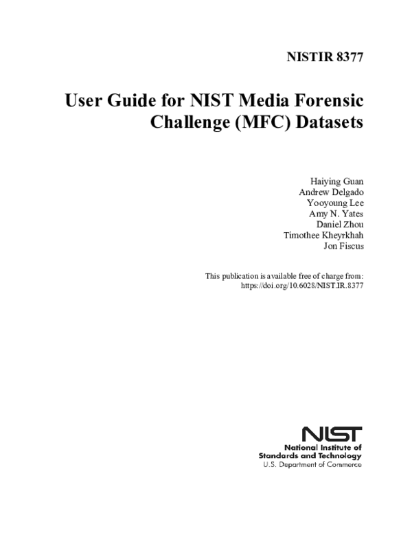 (PDF) User guide for NIST Media Forensic Challenge (MFC) datasets | Amy ...