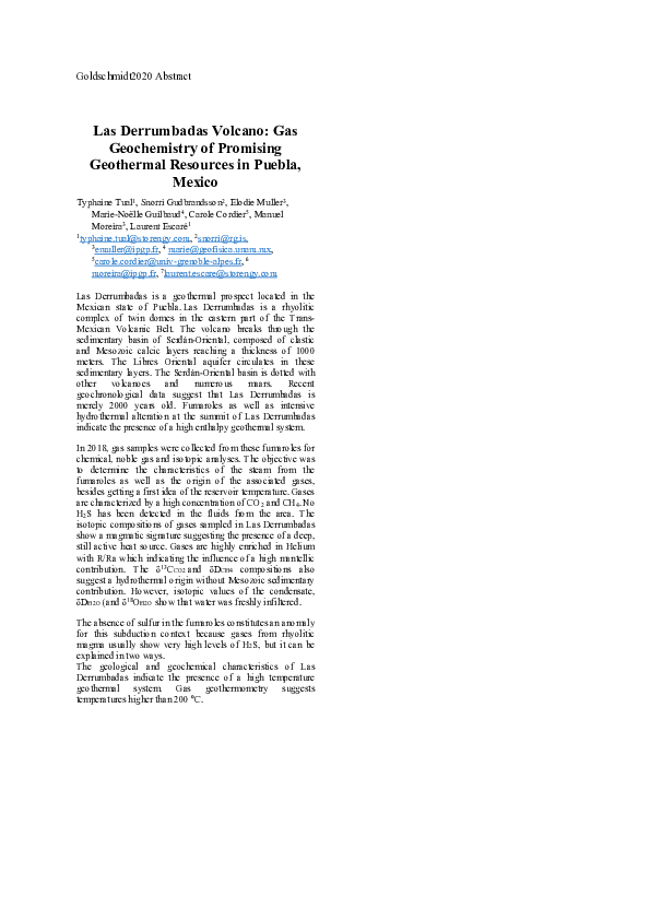 (PDF) Las Derrumbadas Volcano: Gas Geochemistry of Promising Geothermal ...
