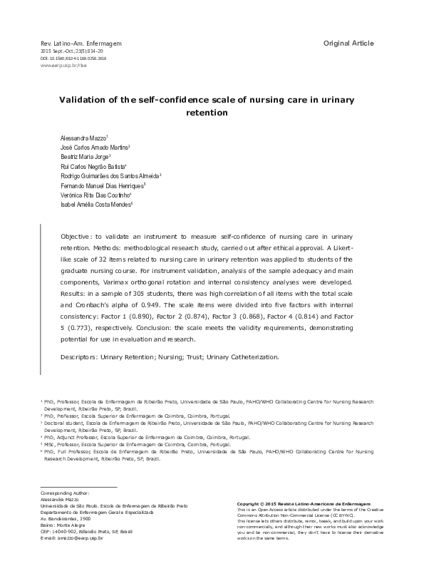 (PDF) Validating a Self-Confidence Scale for Nursing Care in Urinary ...