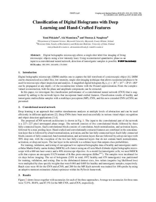 (PDF) Classification of Digital Holograms with Deep Learning and Hand-Crafted Features | Aki ...