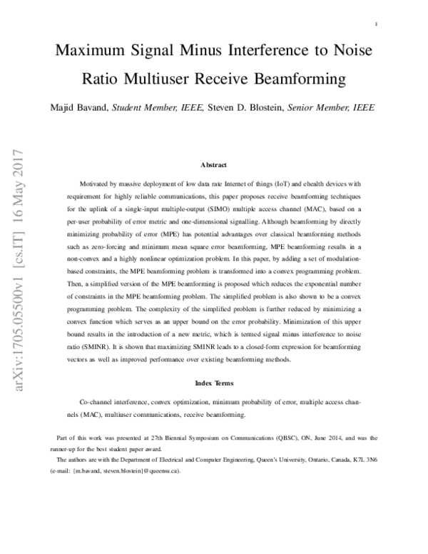 (PDF) Maximum Signal Minus Interference to Noise Ratio Multiuser ...