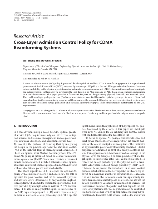 (PDF) Cross-Layer Admission Control Policy for CDMA Beamforming Systems