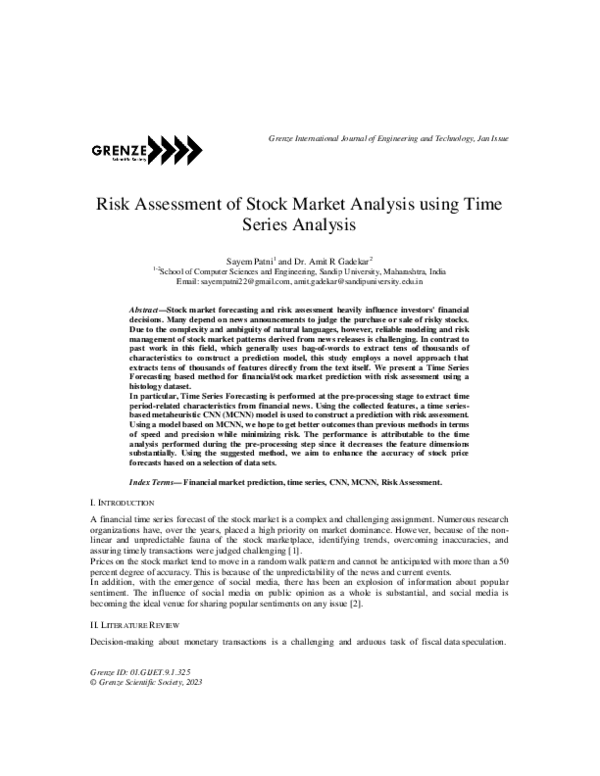 (PDF) Risk Assessment of Stock Market Analysis using Time Series Analysis