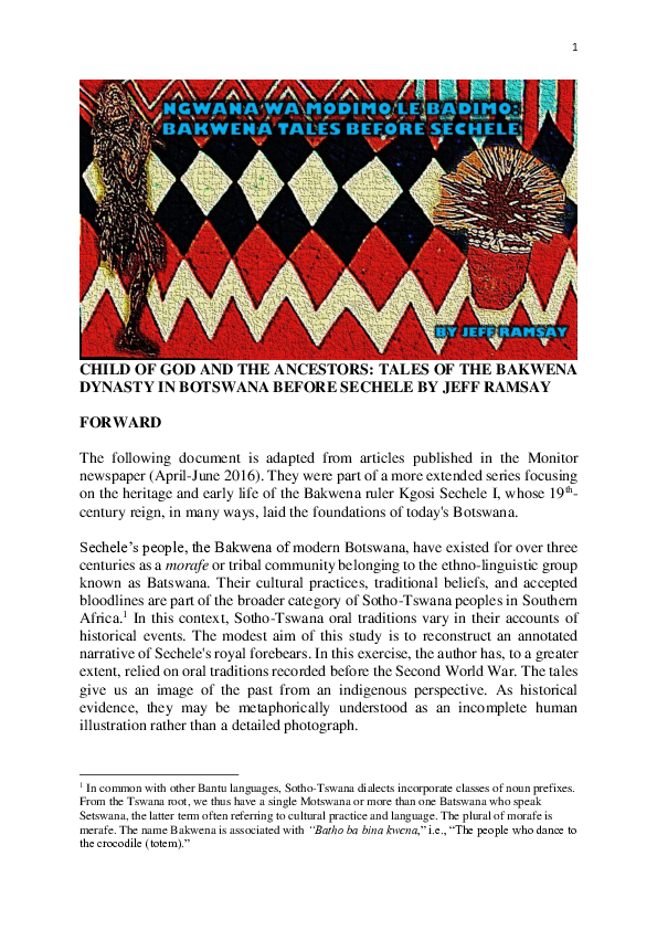 (PDF) CHILD OF GOD AND THE ANCESTORS - TALES OF THE BAKWENA DYNASTY IN ...
