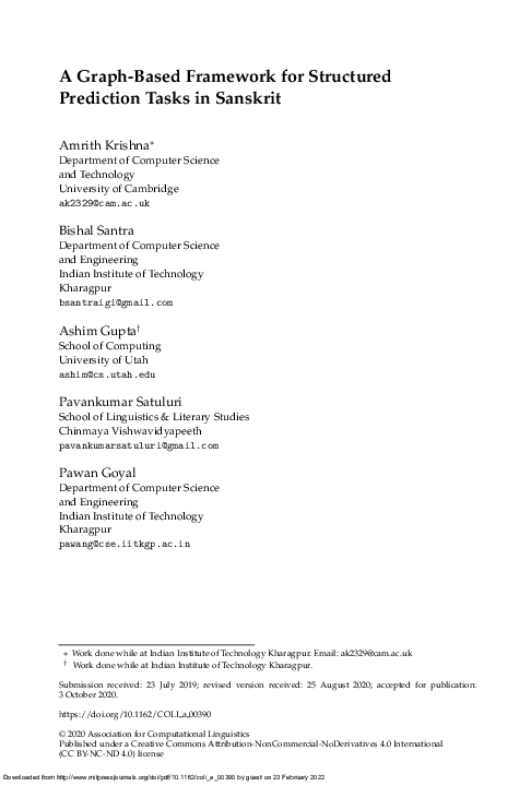 Pdf A Graph Based Framework For Structured Prediction Tasks In Sanskrit Pavankumar Satuluri