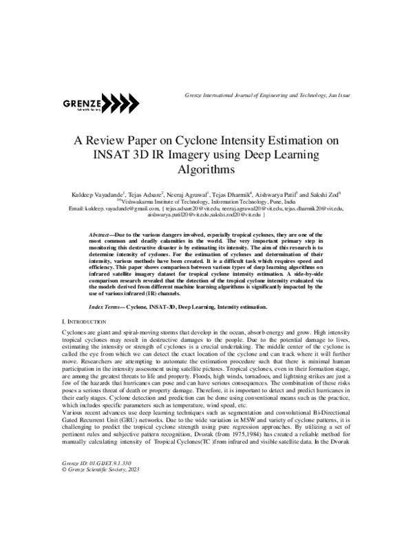 (PDF) A Review Paper on Cyclone Intensity Estimation on INSAT 3D IR ...