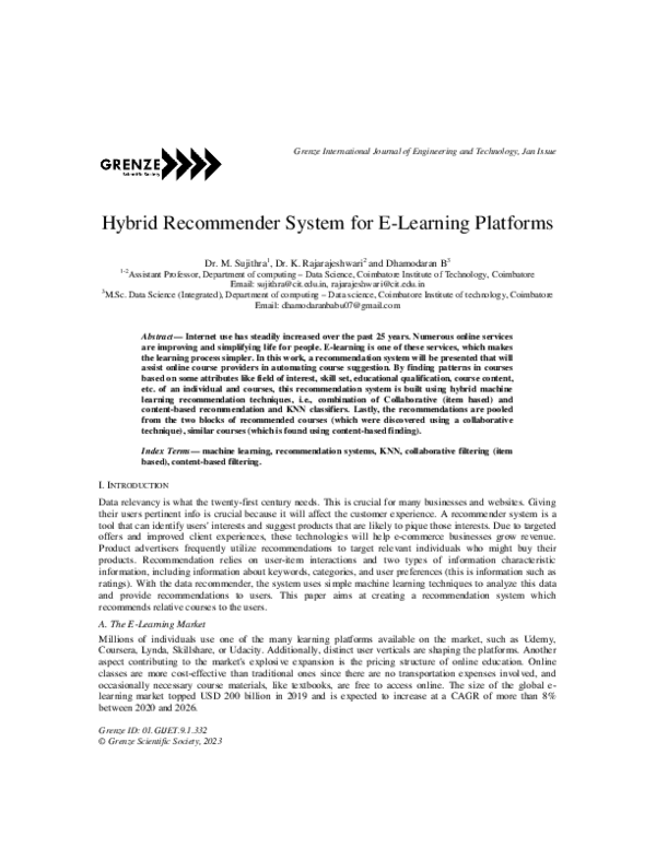 (PDF) Hybrid Recommender System for E-Learning Platforms