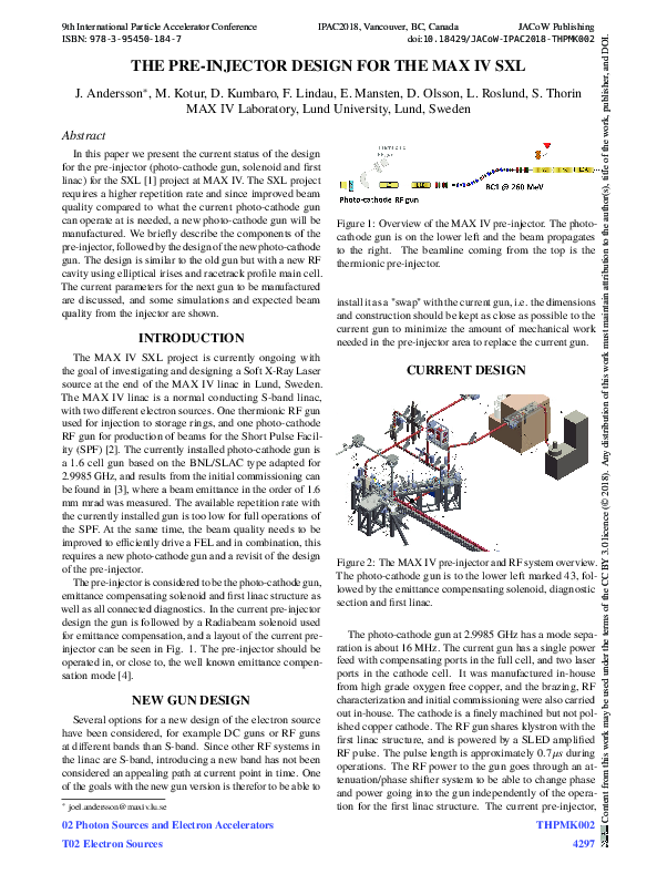 (PDF) The Pre-Injector Design for the MAX IV SXL