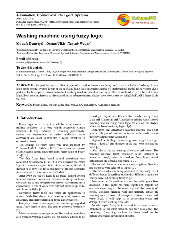 (PDF) Washing Machine Using Fuzzy Logic