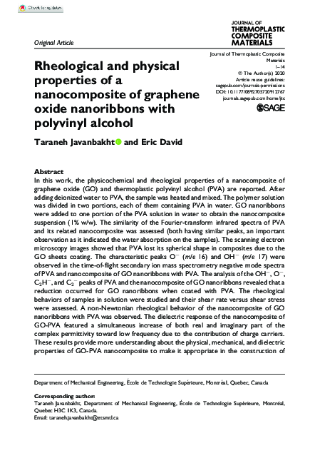 (PDF) Rheological and physical properties of a nanocomposite of graphene oxide nanoribbons with ...