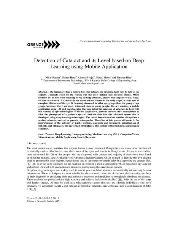 Pdf Detection Of Cataract And Its Level Based On Deep Learning Using