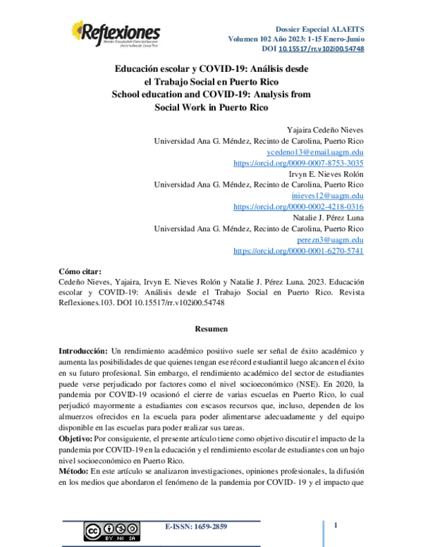 (PDF) Educación escolar y COVID-19: Análisis desde el Trabajo Social en ...