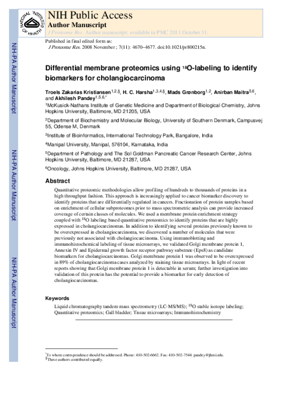(PDF) Differential Membrane Proteomics Using 18O-Labeling To Identify Biomarkers for ...