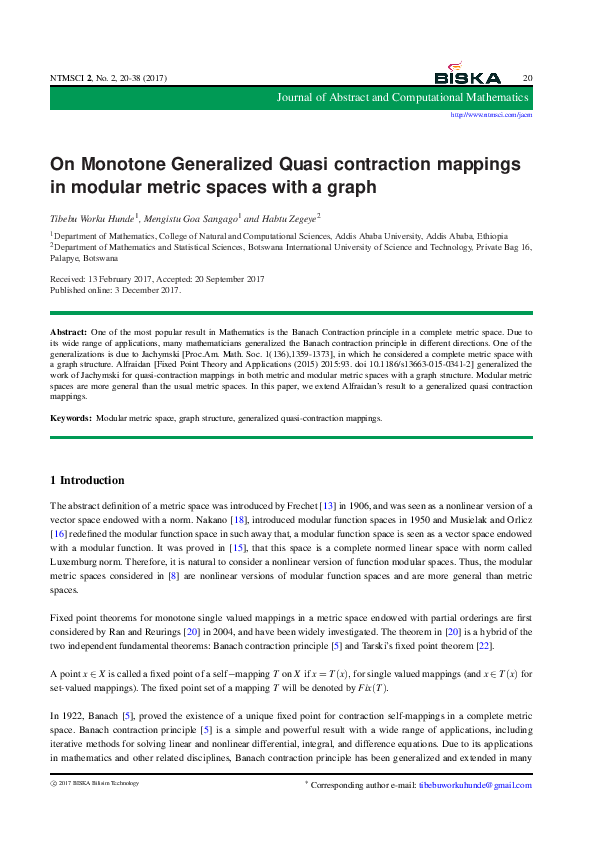(PDF) On Monotone Generalized Quasi contraction mappings in modular ...