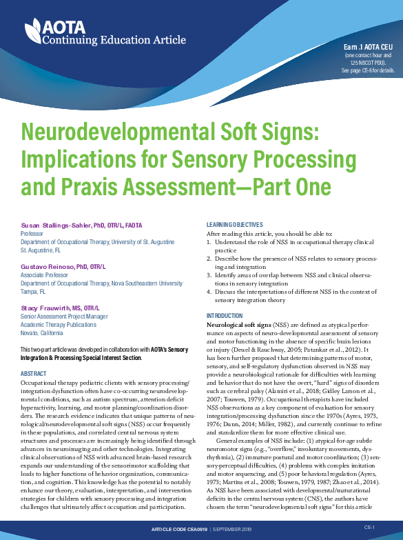 (PDF) Neurodevelopmental Soft Signs: Implications for Sensory ...