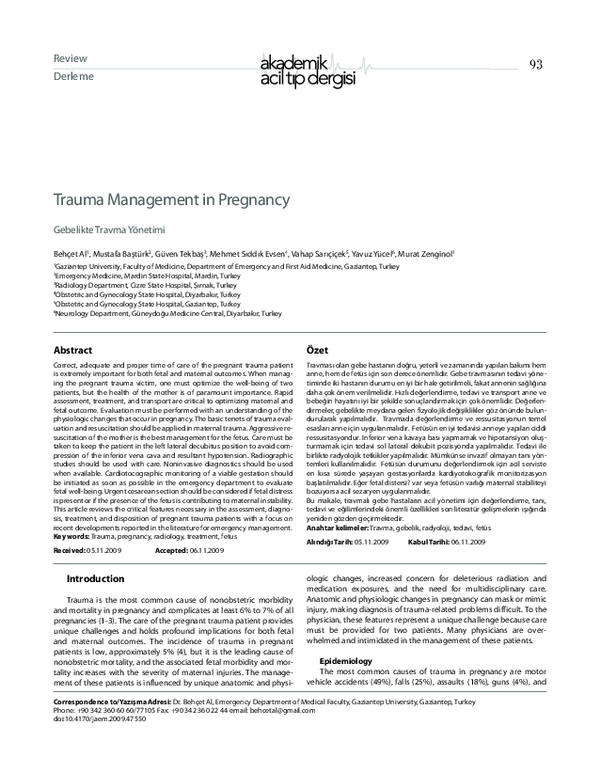 (PDF) Trauma Management in Pregnancy