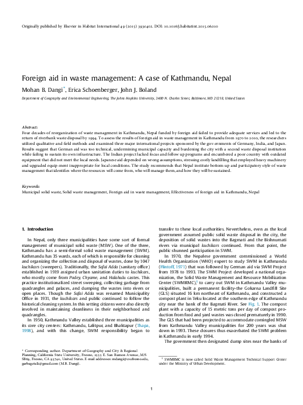 (PDF) Foreign aid in waste management: A case of Kathmandu, Nepal
