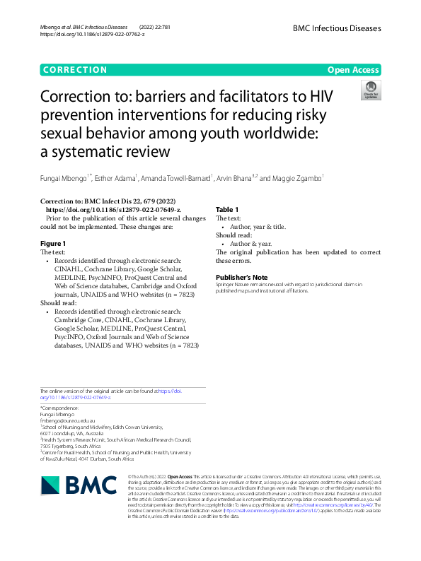 (PDF) Correction to: barriers and facilitators to HIV prevention interventions for reducing ...