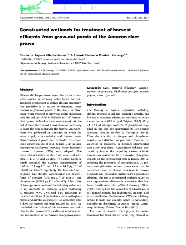 (PDF) Constructed wetlands for treatment of harvest effluents from grow ...