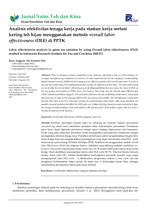 (PDF) Analisis efektivitas tenaga kerja pada stasiun kerja sortasi ...