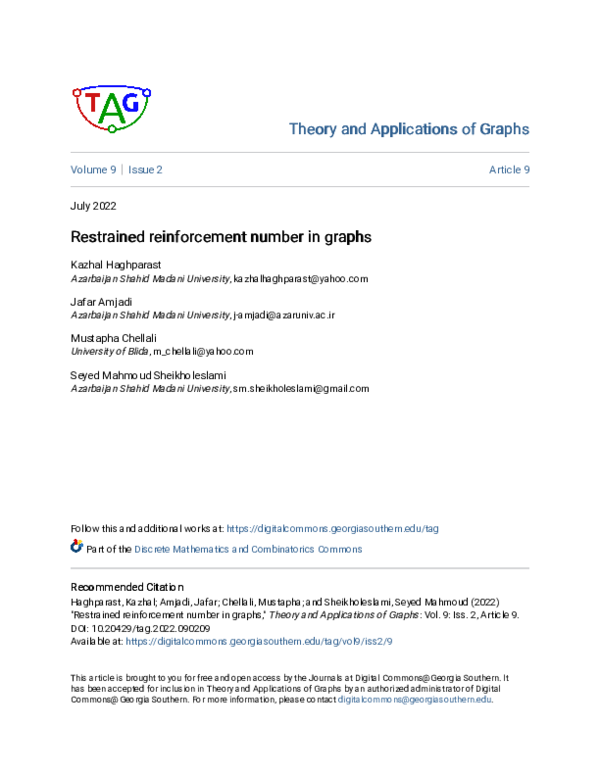 (PDF) Restrained reinforcement number in graphs