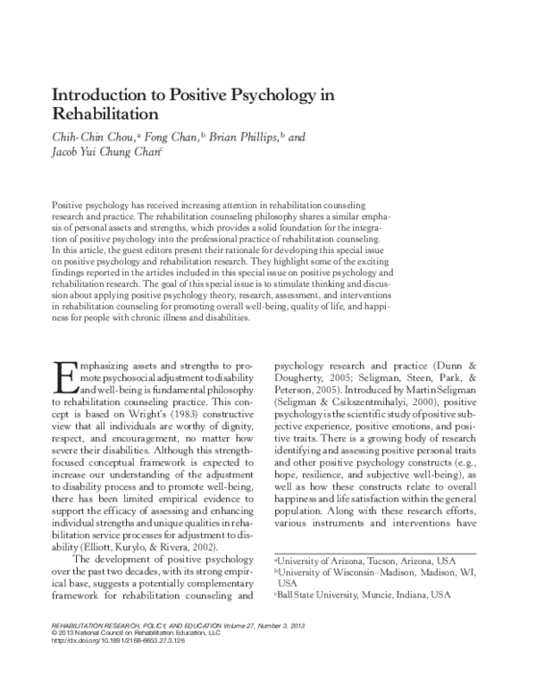 (PDF) Introduction to Positive Psychology in Rehabilitation