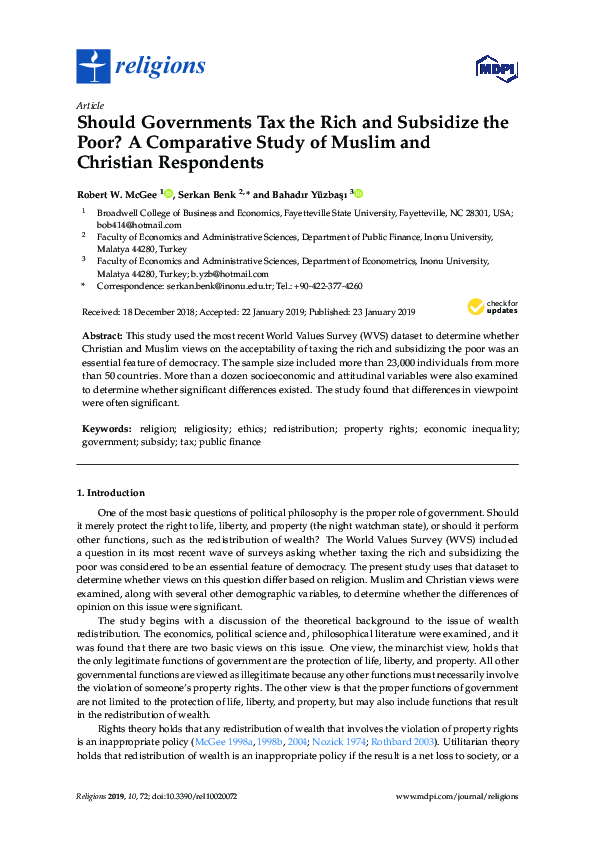 (PDF) Should Governments Tax the Rich and Subsidize the Poor? A ...