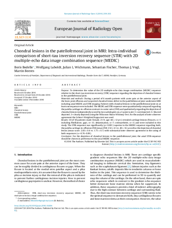 (PDF) Chondral lesions in the patellofemoral joint in MRI: Intra ...
