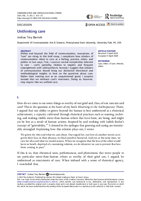 (PDF) Unthinking Care
