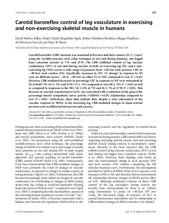 (PDF) Carotid baroreflex control of leg vasculature in exercising and ...