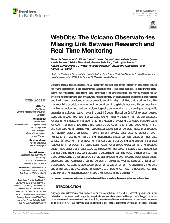 (PDF) WebObs: The Volcano Observatories Missing Link Between Research and Real-Time Monitoring