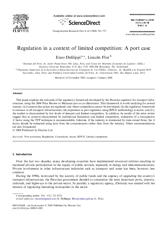 (PDF) Regulation in a context of limited competition: A port case