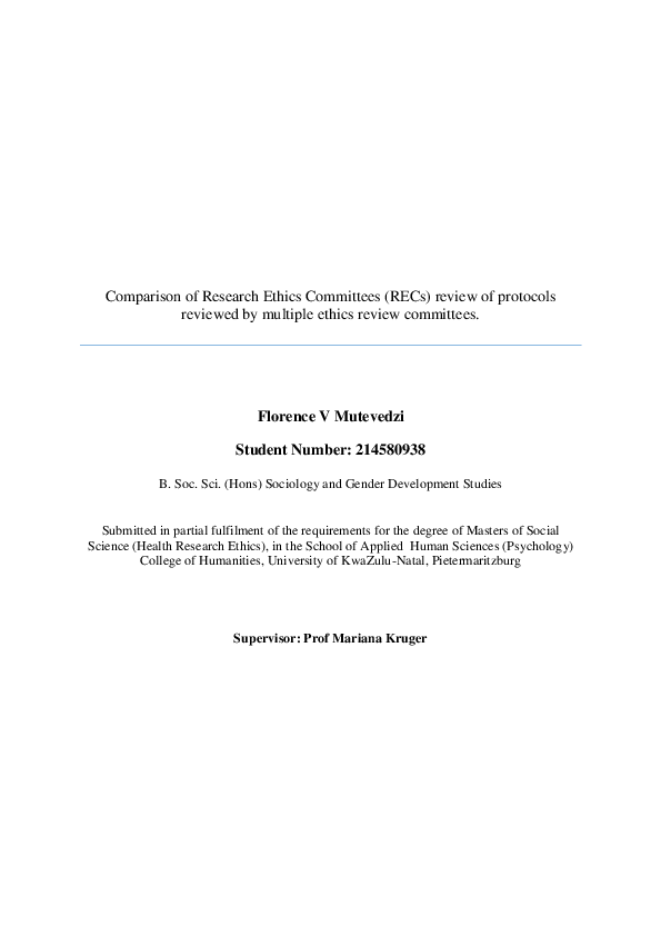 (PDF) Comparison of Research Ethics Committees (RECs) review of ...