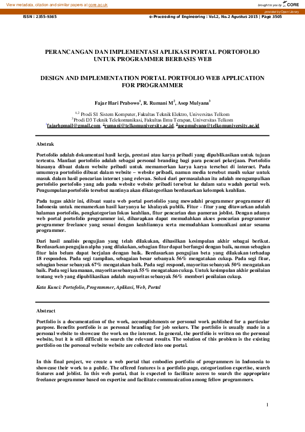 (PDF) Perancangan Dan Implementasi Aplikasi Portal Portofolio Untuk Programmer Berbasis Web