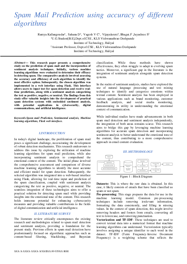 (PDF) Spam Mail Prediction using accuracy of different algorithms