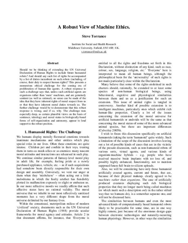 (PDF) A robust view of machine ethics