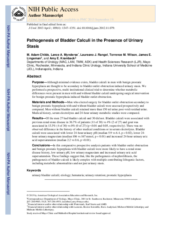 (PDF) Pathogenesis of Bladder Calculi in the Presence of Urinary Stasis