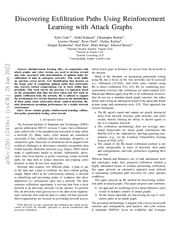 (PDF) Discovering Exfiltration Paths Using Reinforcement Learning with Attack Graphs | Tyler ...